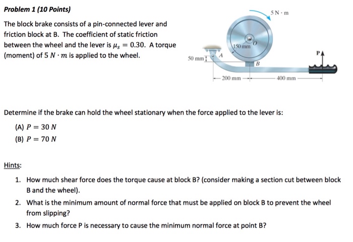 Solved The block brake consists of a pin-connected lever and | Chegg.com