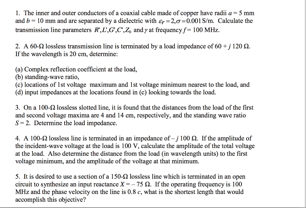 Solved 1. The inner and outer conductors of a coaxial cable | Chegg.com