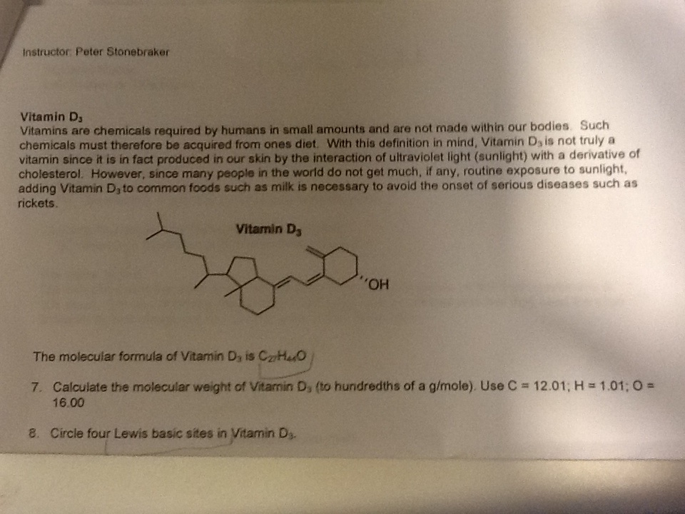 Solved The molecular formula of Vitamin D3 is C27H44O | Chegg.com