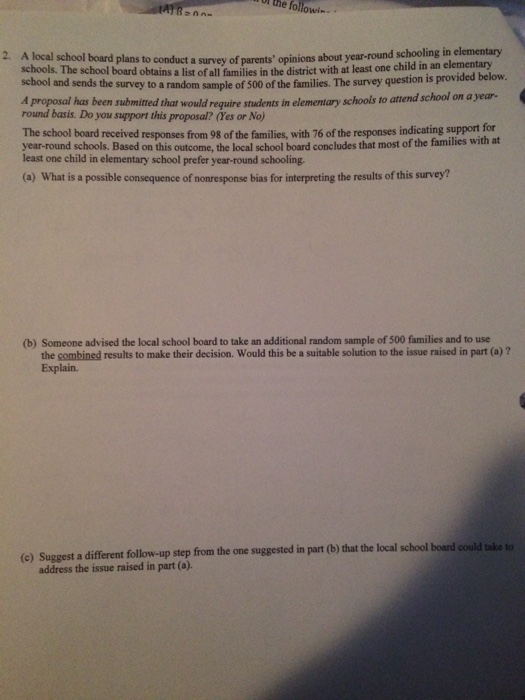 Solved A local school board plans to conduct a survey of | Chegg.com