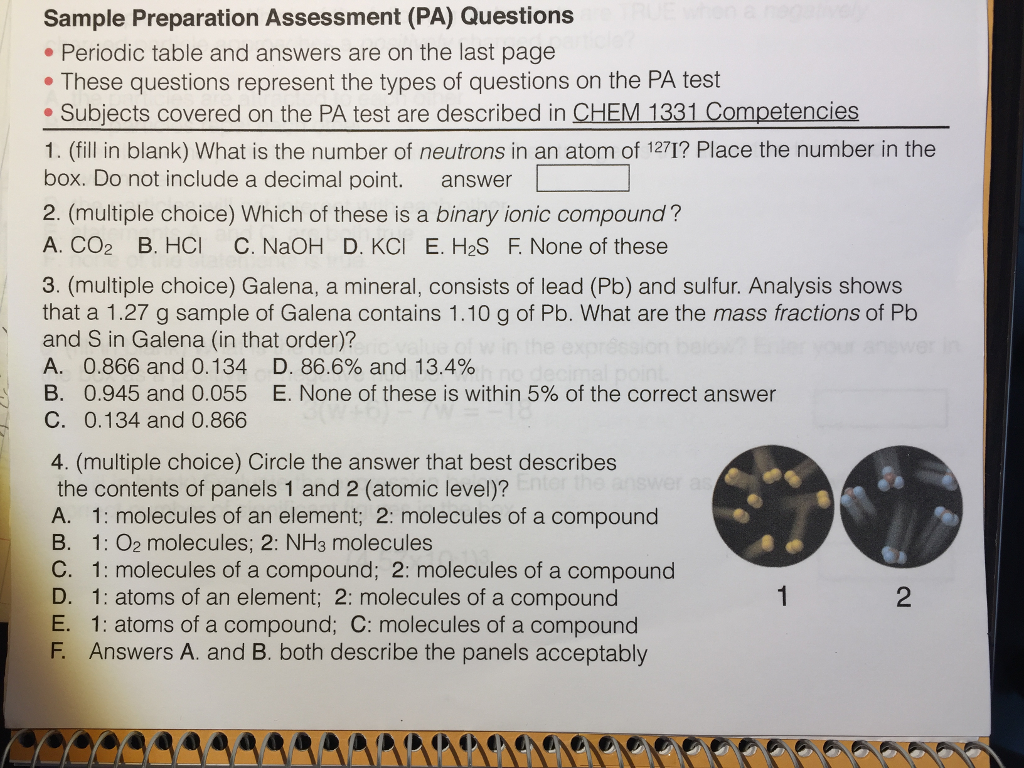 Solved Sample Preparation Assessment (PA) Questions Periodic | Chegg.com