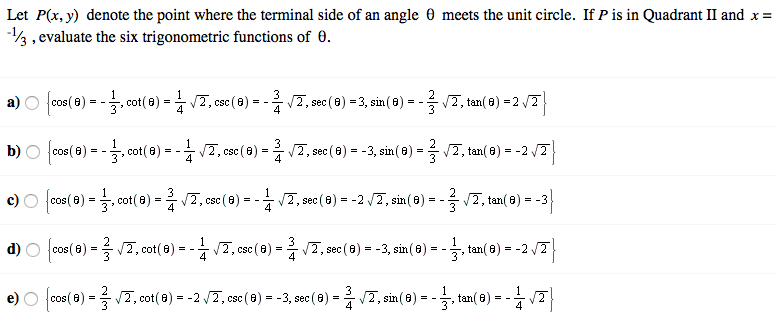 Solved Let P(x, y) denote the point where the terminal side | Chegg.com