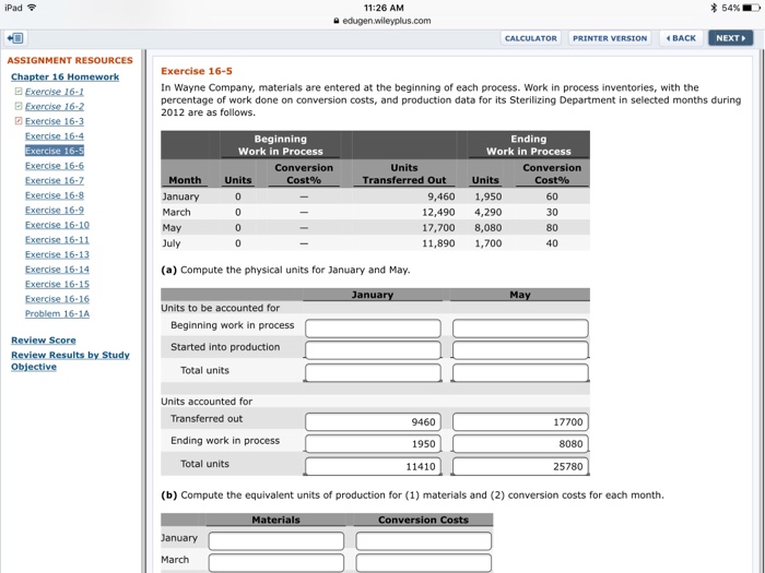 Solved iPad令 11:26 AM CALCULATOR PRINTER VERSION BACK NEXT | Chegg.com