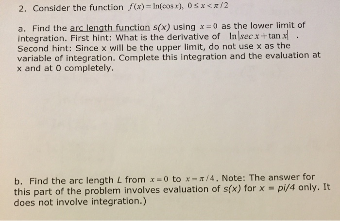 Solved Consider the function f(x) = in(cosx), 0 x pil2 | Chegg.com
