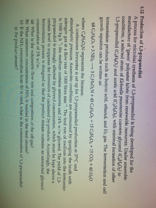 A process for microbial synthesis of 1,3-propanediol | Chegg.com