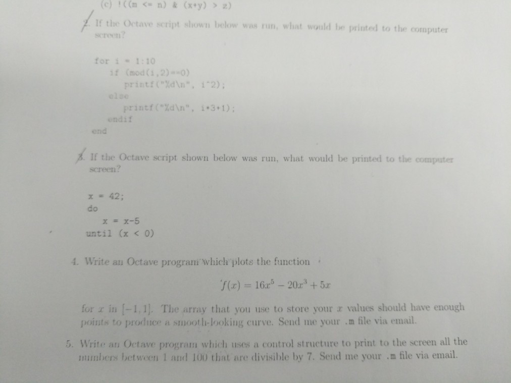 Solved If the Octave seript shown below was ruin, whiat | Chegg.com