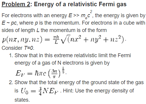 Solved Problem 2: Energy of a relativistic Fermi gas For | Chegg.com
