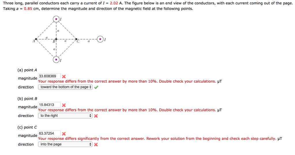 Solved Three long, parallel conductors each carry a current | Chegg.com