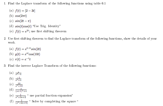 Solved 1. Find the Laplace transform of the following | Chegg.com