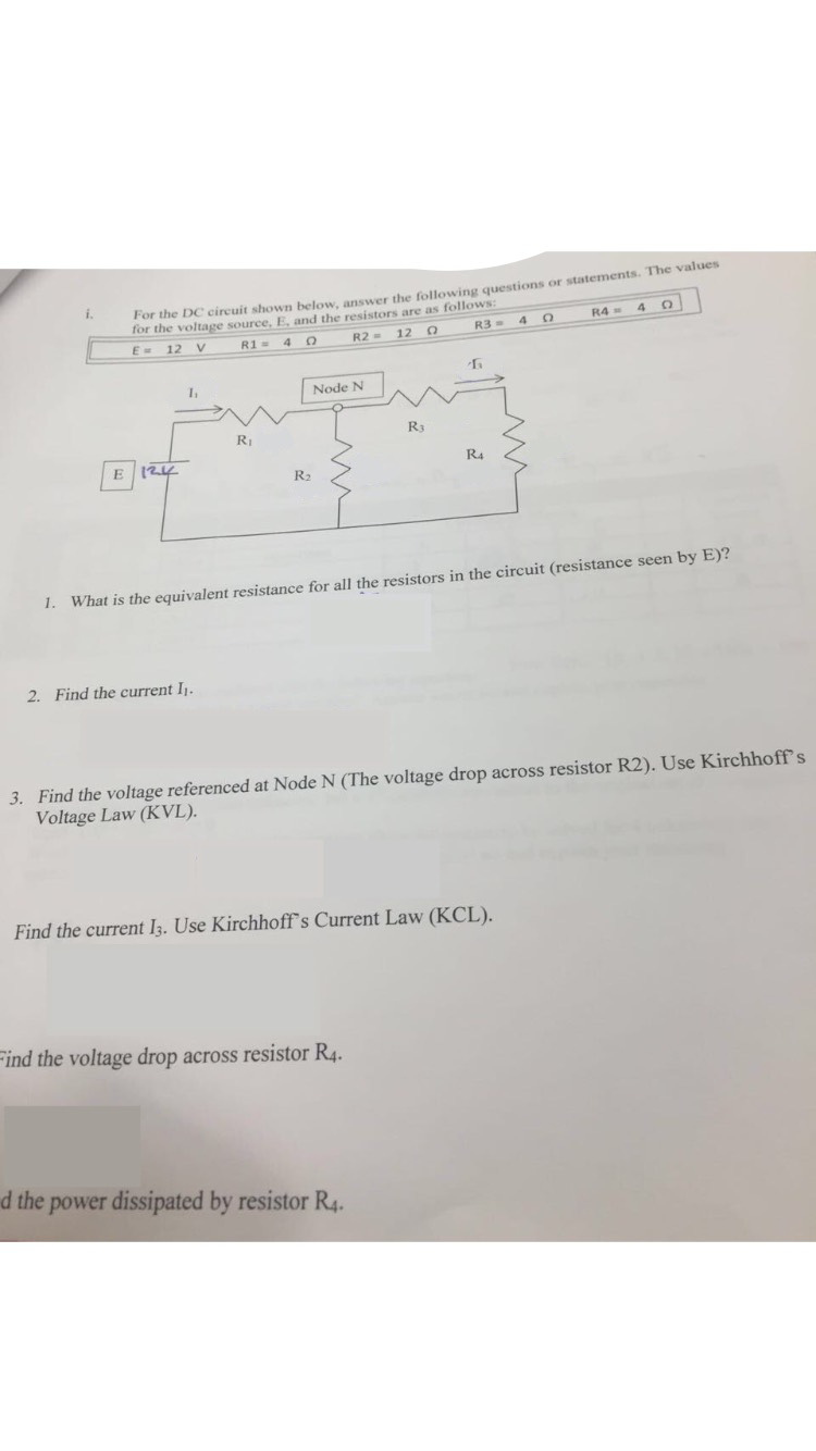 Solved For the DC circuit shown below, answer the following | Chegg.com