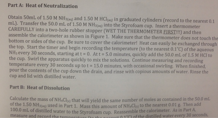 Heat of formation of NH4CL labheat of neutralization | Chegg.com