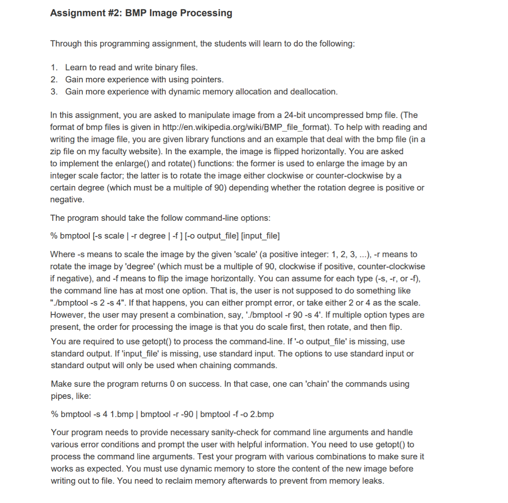 Assignment #2: BMP Image Processing Through this | Chegg.com