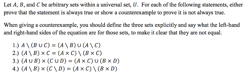 Solved Let A, B, and C be arbitrary sets within a universal | Chegg.com