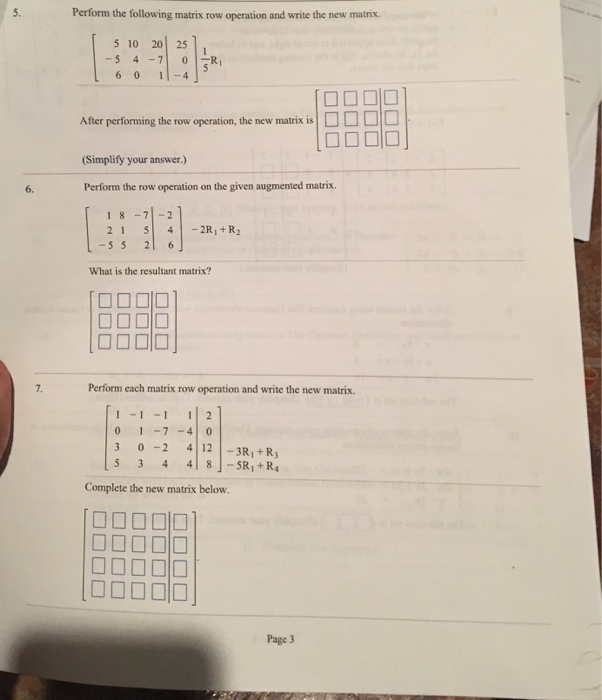 Solved Perform the following matrix row operation and write | Chegg.com