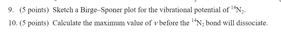 Sketch a Birge-Sponer plot for the vibrational | Chegg.com