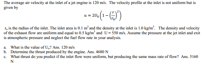 Solved The average air velocity at the inlet of a jet engine | Chegg.com