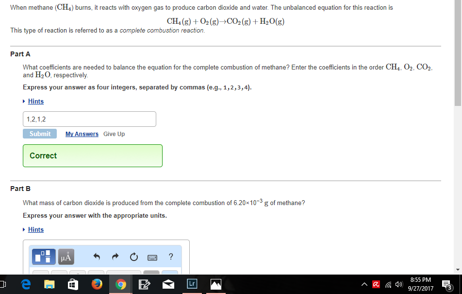Solved When methane (CH4) burns, it reacts with oxygen gas | Chegg.com