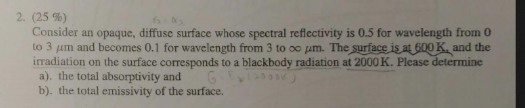 Solved 2" (25 %) Consider an opaque, diffuse surface whose | Chegg.com