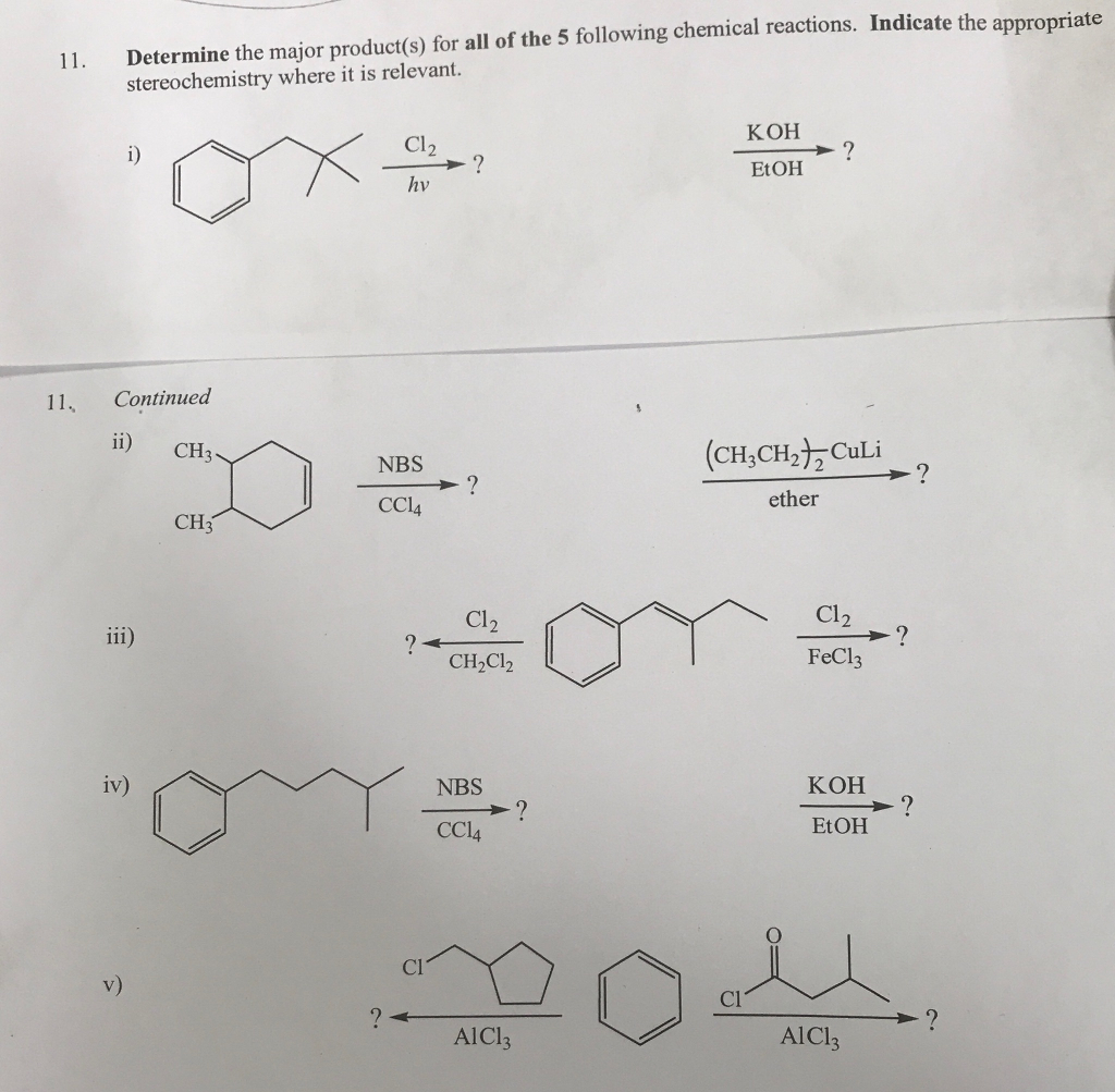 Solved Determine the major product(s) for all of the 5 | Chegg.com