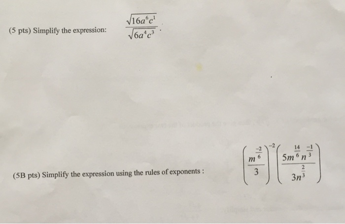 Solved (5 pts) Simplify the expression: (5B pts) Simplify | Chegg.com Solved (5 pts) Simplify the expression: (5B pts) Simplify | Chegg.com