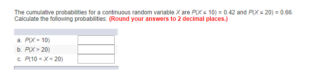 Solved The cumulative probabilities for a continuous random | Chegg.com