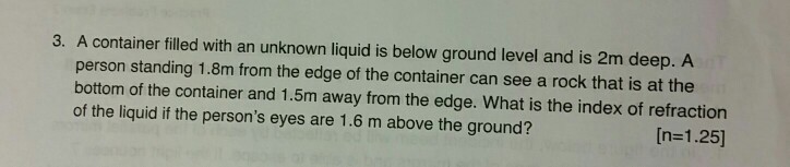 Solved 3. A container filled with an unknown liquid is below | Chegg.com