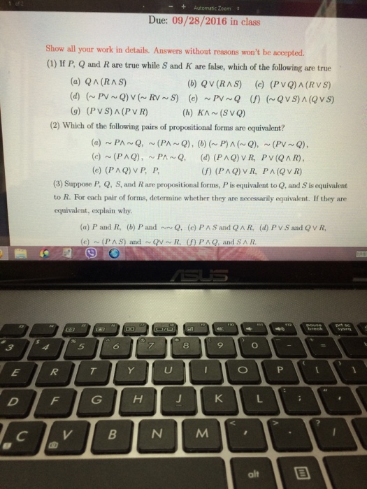Solved If P Q And R Are True While S And K Are False Which 