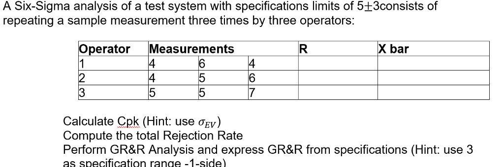 Solved A Six-Sigma analysis of a test system with | Chegg.com