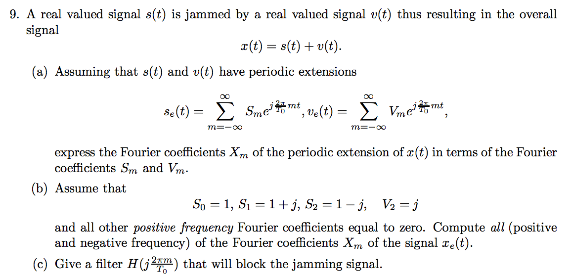 Solved A real valued signal s(t) is jammed by a real valued | Chegg.com
