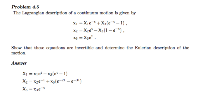Solved Problem 4.5 The Lagrangian description of a continuum | Chegg.com