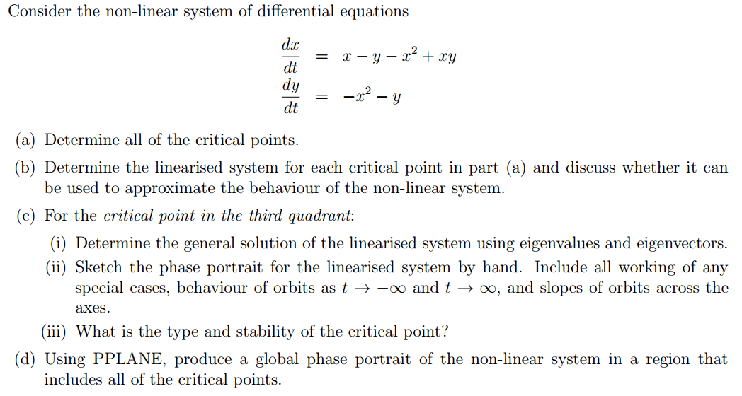 Solved Consider the non-linear system of differential | Chegg.com