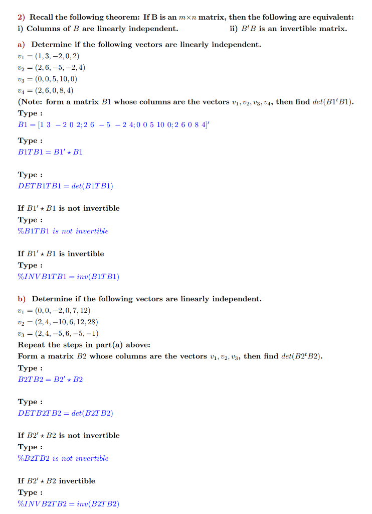 Solved 2) Recall the following theorem: If B is an mxn | Chegg.com