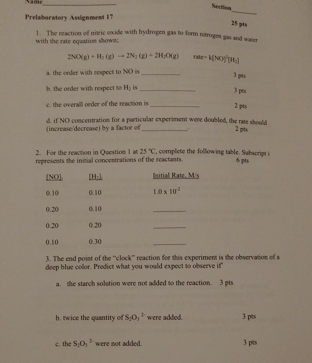 Solved Name Section Prelaboratory Assignment 17 25 pts 1. | Chegg.com