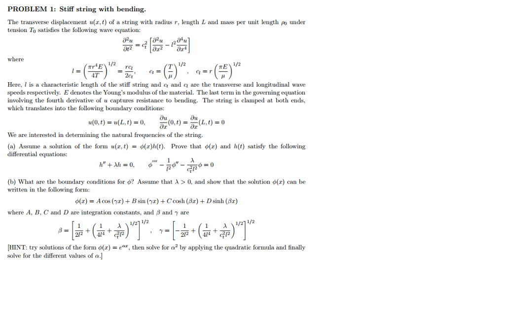 Solved The transverse displacement u (x, t) of a string with | Chegg.com