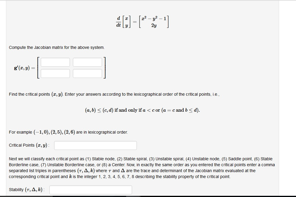 Solved dt |y 2y Compute the Jacobian matrix for the above | Chegg.com