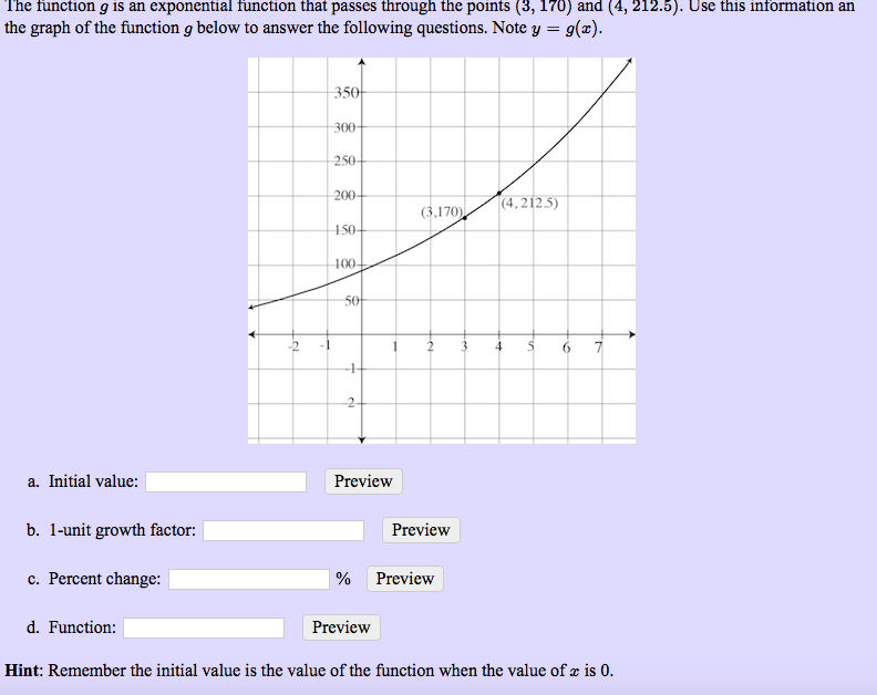 Solved The function g is an exponential fünction that passes | Chegg.com