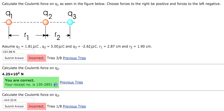 Solved Problem #9: Calculate the Coulomb force of q1 as seen | Chegg.com