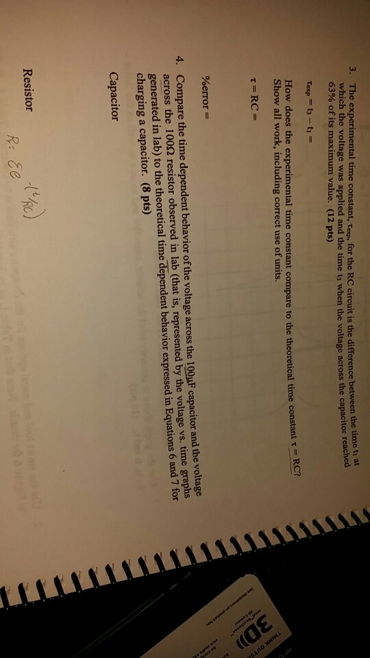 The experimental time constant, tau_exp, for the RC | Chegg.com