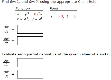 Solved Find partial w/partial s and partial w/partial t | Chegg.com