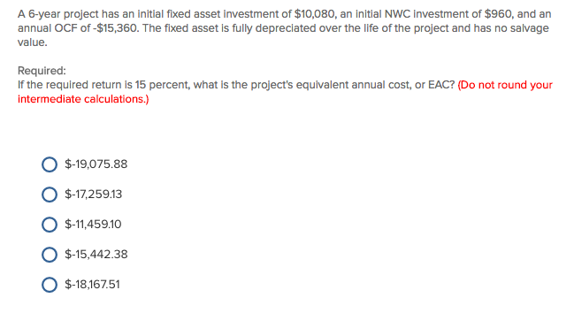 Solved A 6-year project has an initial fixed asset | Chegg.com