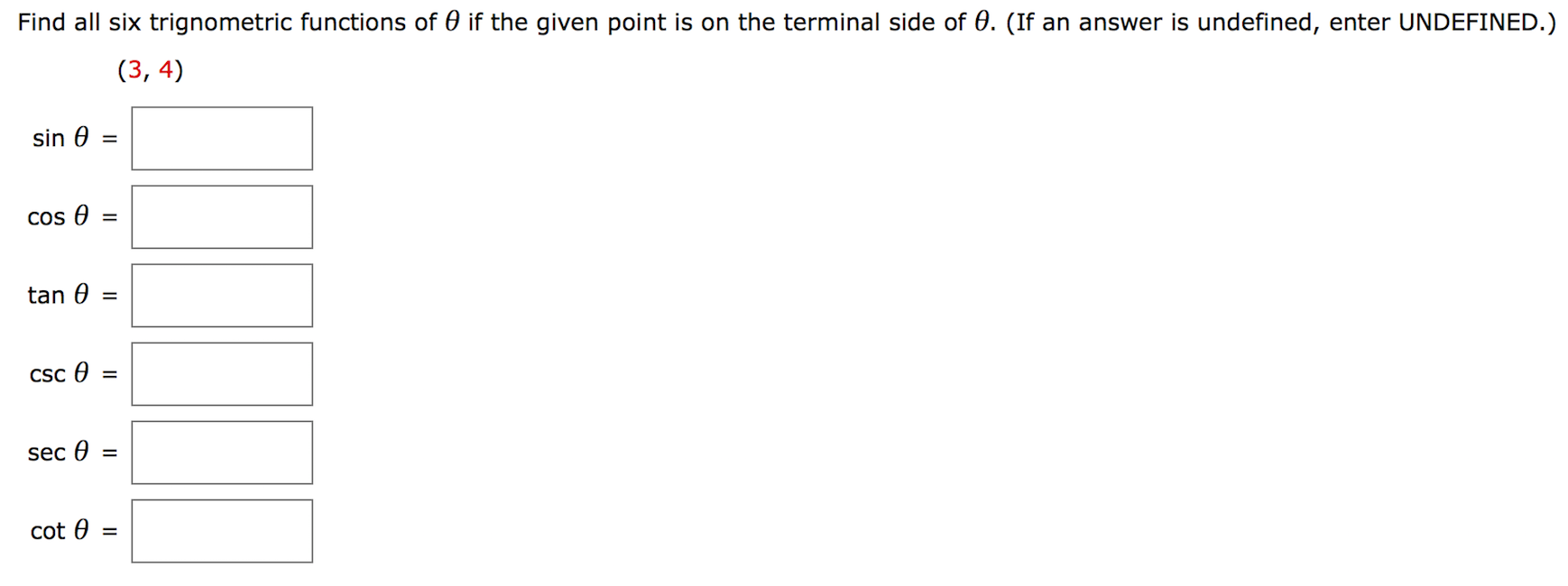 Solved Find all six trigonometric functions of theta if the | Chegg.com