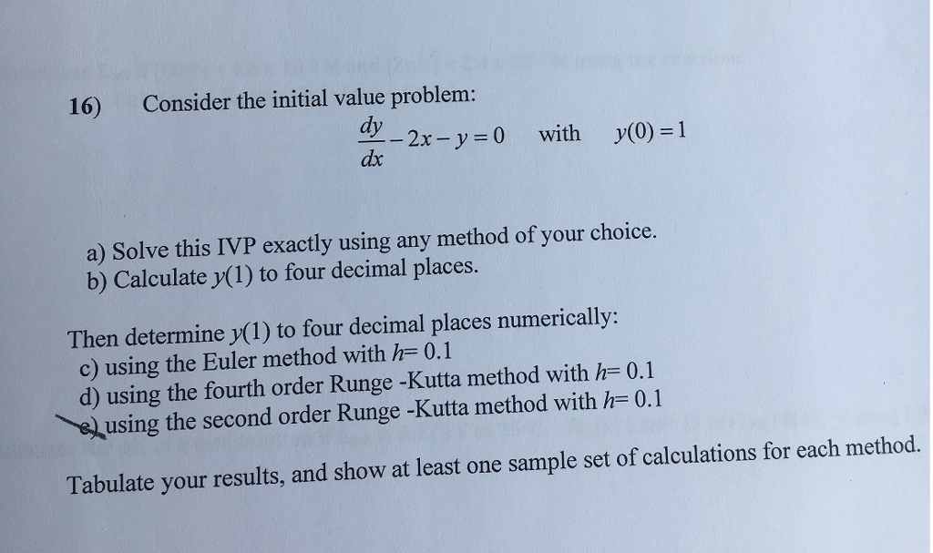 Solved 16) Consider the initial value problem: ay - 2x - y = | Chegg.com