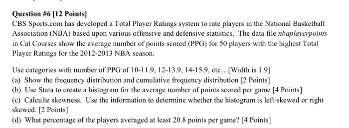 CBS Sports.com has developed a Total Player Ratings | Chegg.com
