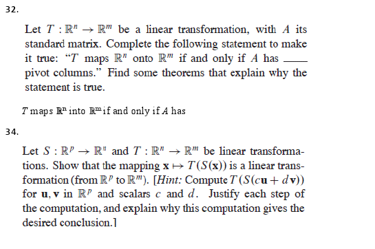 Let T : R n -> R m be a linear transformation, with A | Chegg.com