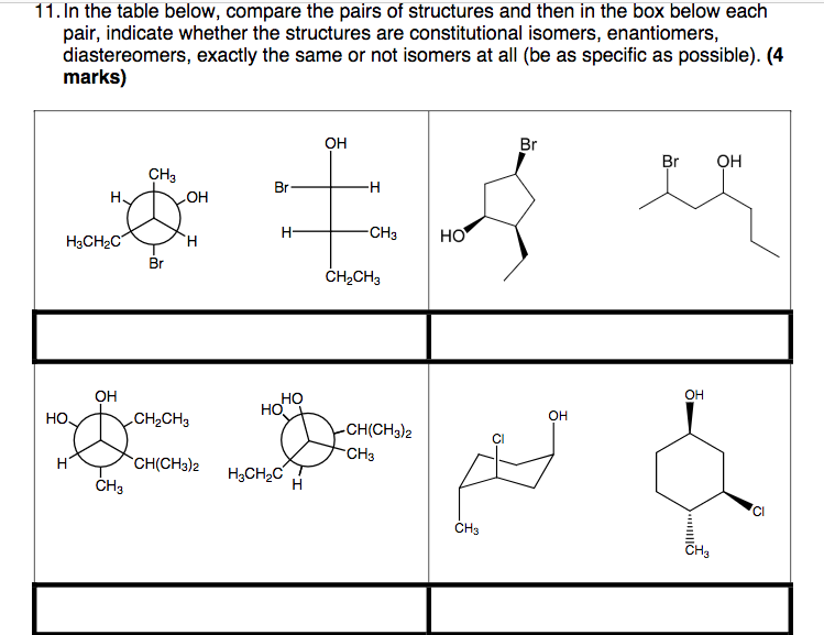 Solved 11. In the table below, compare the pairs of | Chegg.com