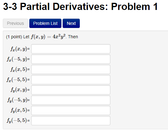 Solved 3-3 Partial Derivatives: Problem 1 Previous Problem | Chegg.com
