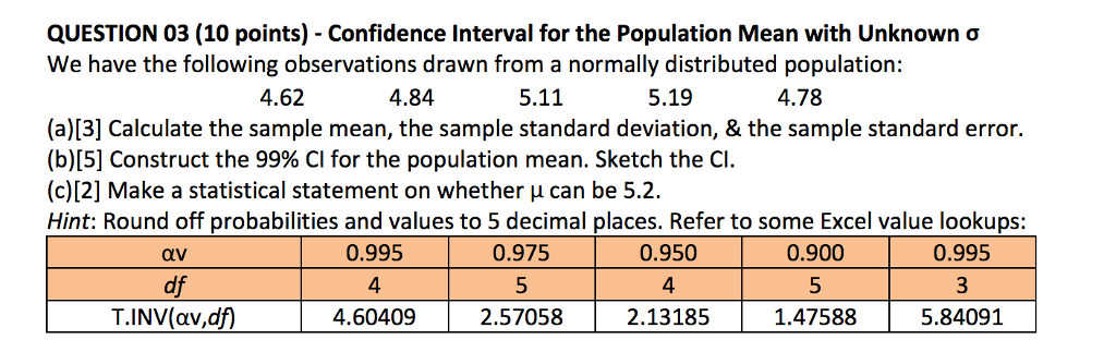 Solved Confidence Interval for the Population Mean with | Chegg.com