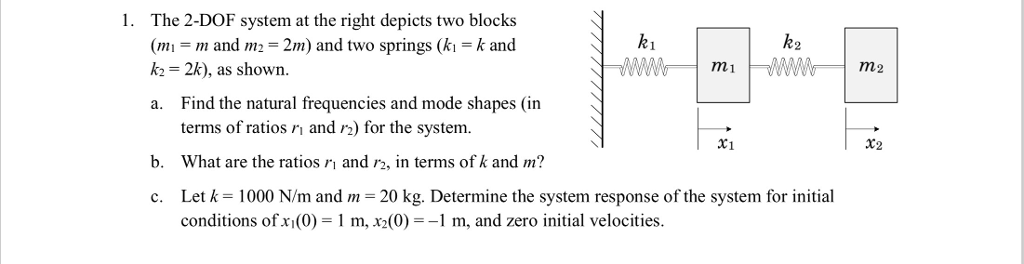 Solved 1. The 2-DOF system at the right depicts two blocks | Chegg.com