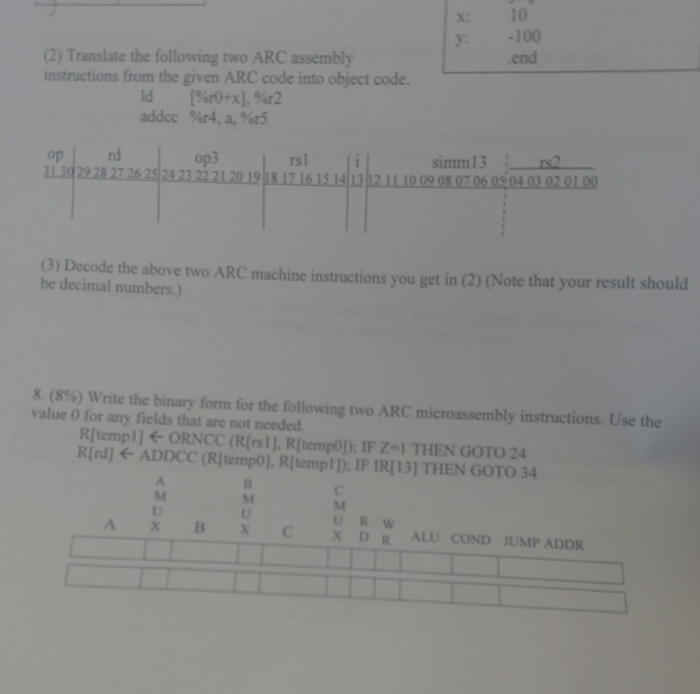 x:10 100 end 2) Translate the following two ARC | Chegg.com