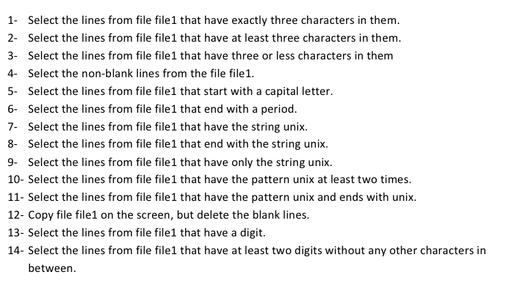 Solved Select the lines from file file1 that have exactly | Chegg.com